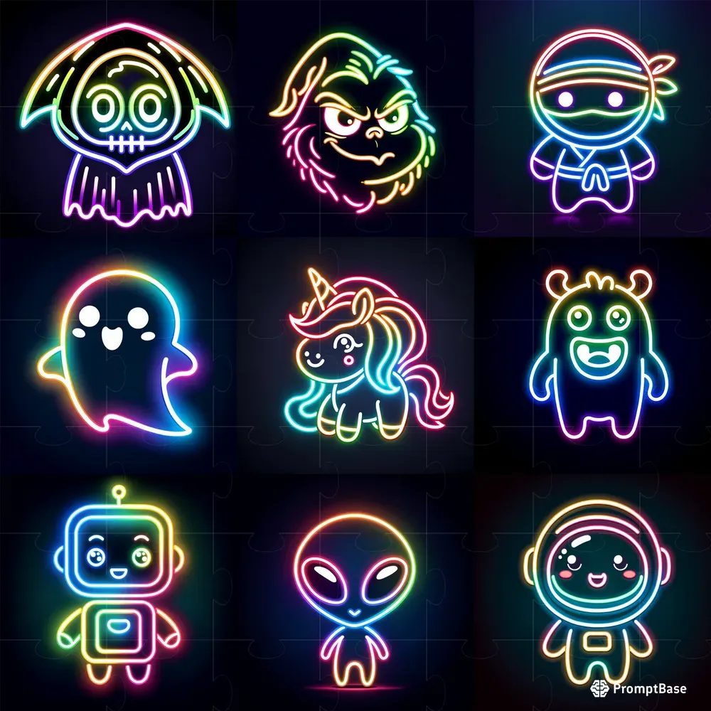 Cute Little Neon Avatars DALL·E Prompt | PromptBase