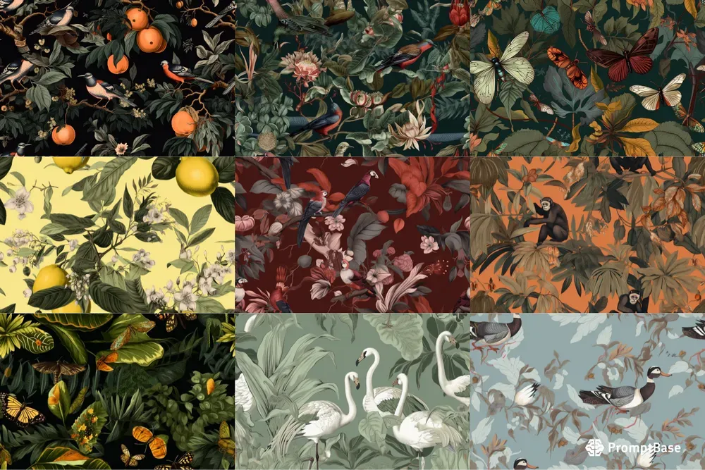 Trendy Seamless Flora And Fauna Patterns Midjourney Prompt | PromptBase