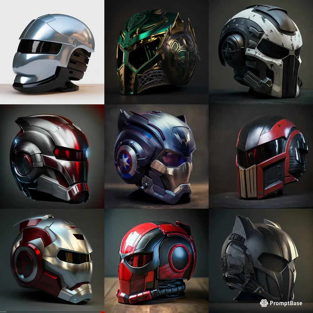 Superhero Motorcycle Helmets Midjourney Prompt | PromptBase