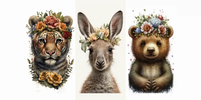 Cute Flower Crown Animals Midjourney Prompt | PromptBase