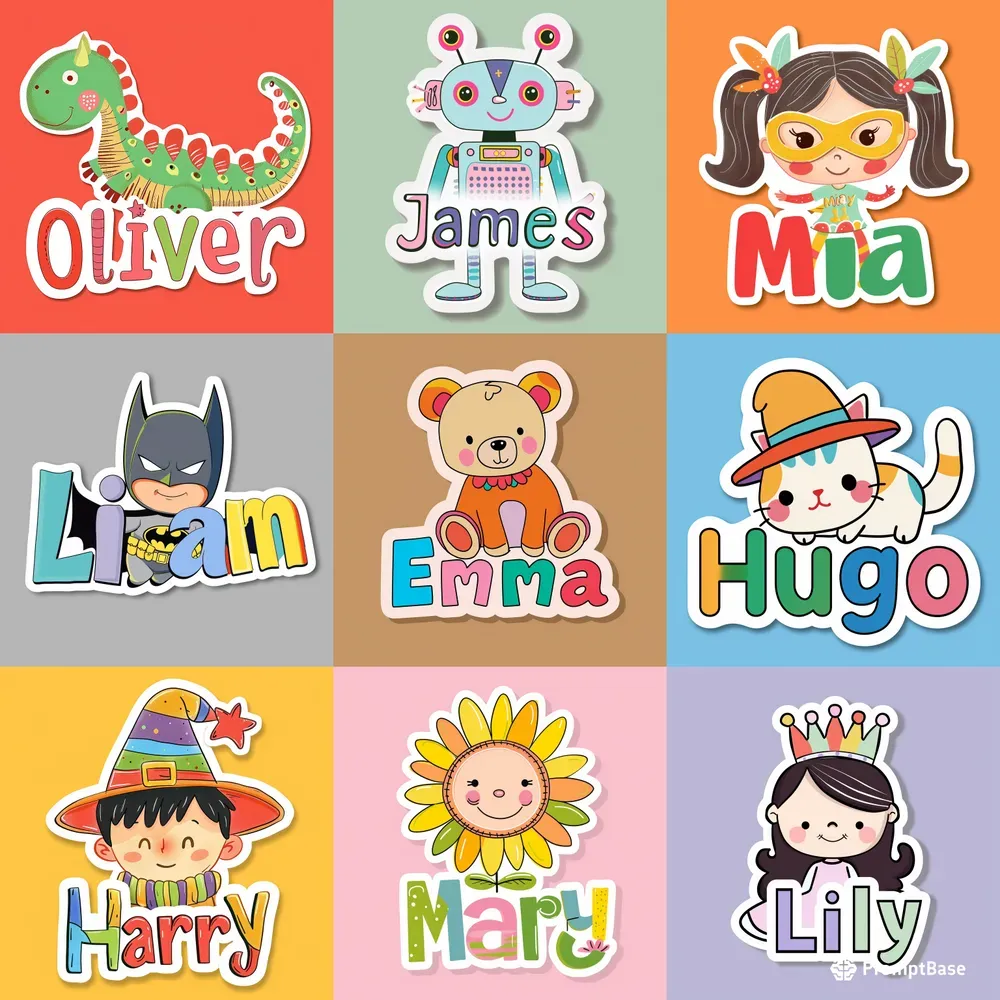 Cute Name Stickers For Toddlers And Kids Midjourney Prompt | PromptBase