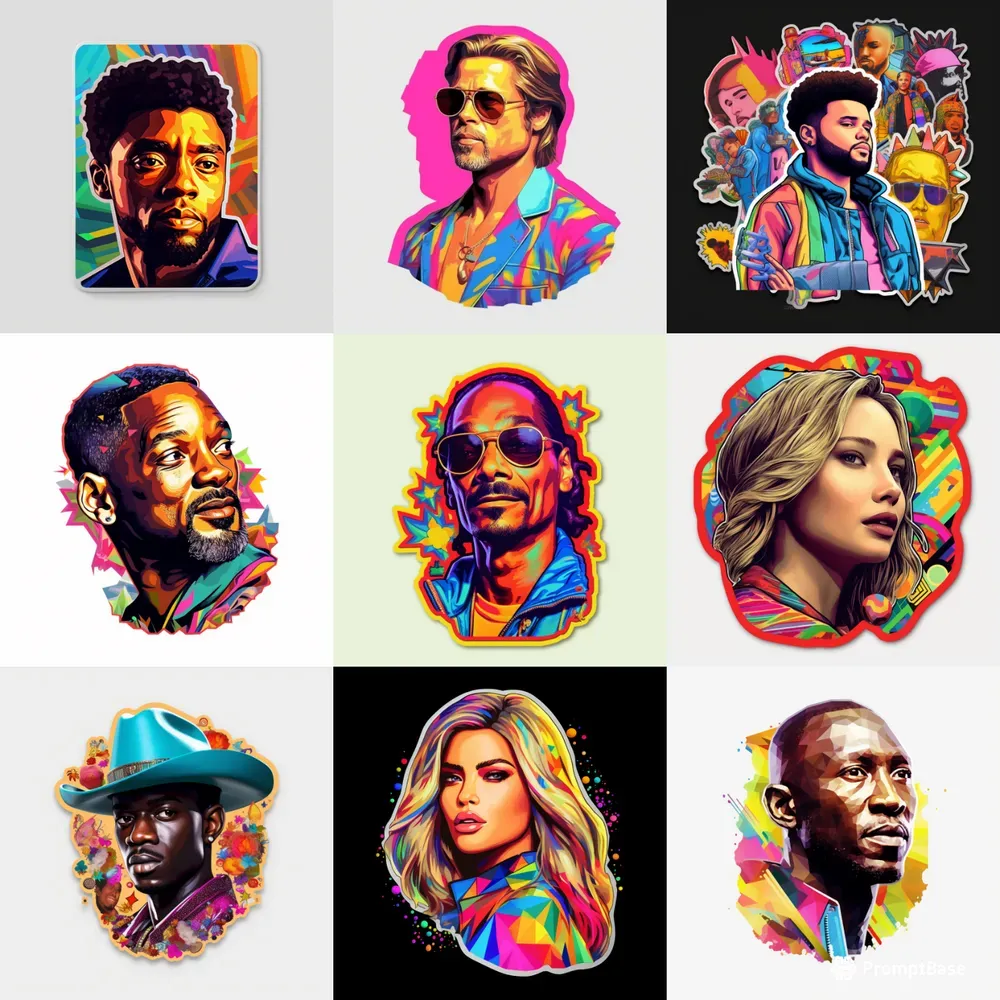Celeb Pop Art Stickers Midjourney Prompt | PromptBase