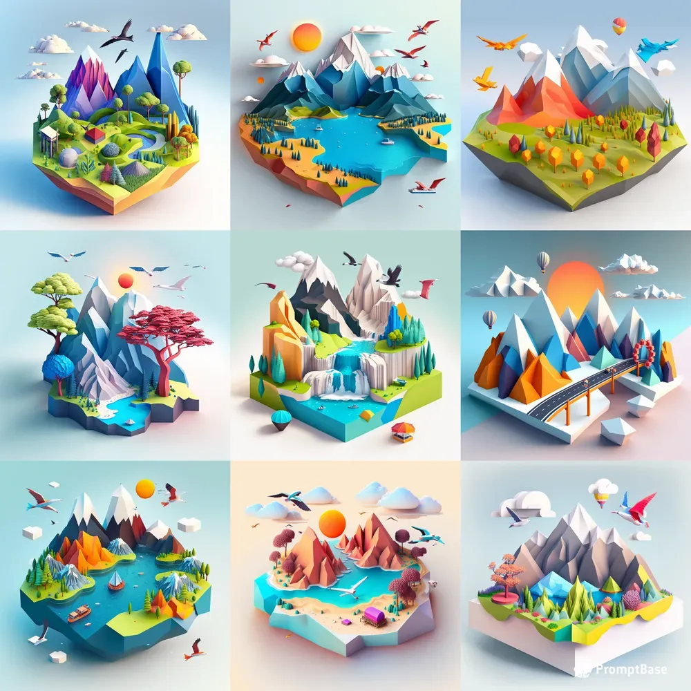 Epic 3D Isometric Mountain Scenes Midjourney Prompt | PromptBase