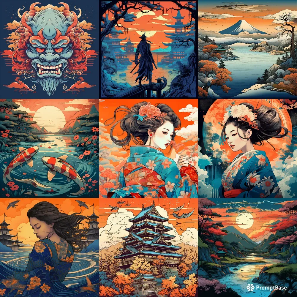 Japanese Ukiyoe Style Illustrations Midjourney Prompt | PromptBase