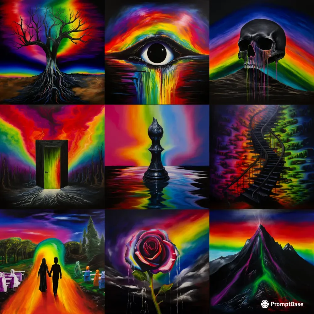 Vibrant Album Cover Art Rainbow Posters Midjourney Prompt | PromptBase