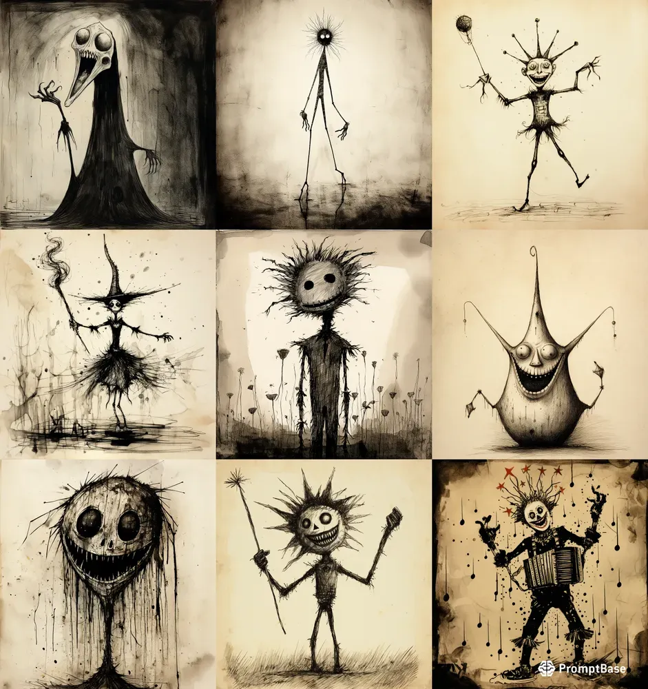 Creepy Ink Drawings Midjourney Prompt | PromptBase