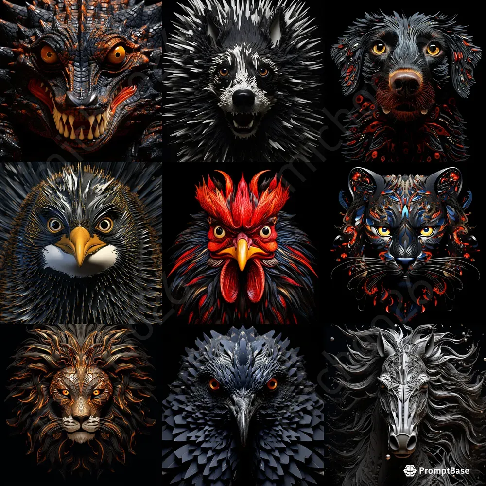 Dark Chaos Animal Portraits Midjourney Prompt | PromptBase