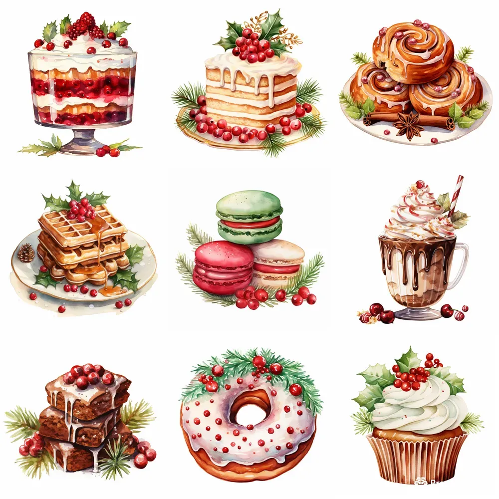 Christmas Watercolor Clipart Dessert Art Midjourney Prompt | PromptBase