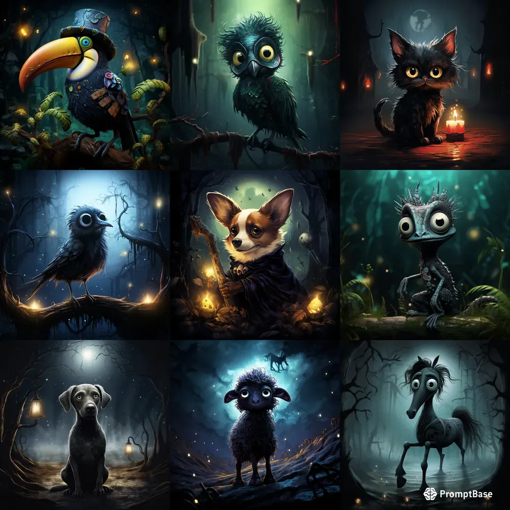 Tim Burton Animals Midjourney Prompt | PromptBase