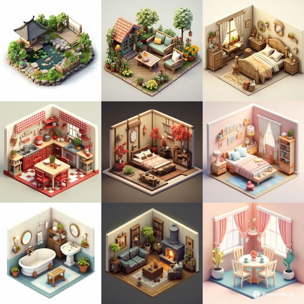 3D Isometric Cute Miniature Rooms Midjourney Prompt | PromptBase