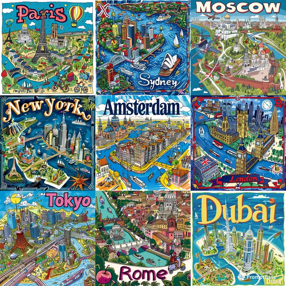 Fun Traveler Maps Of Cities And Countries Midjourney Prompt | PromptBase