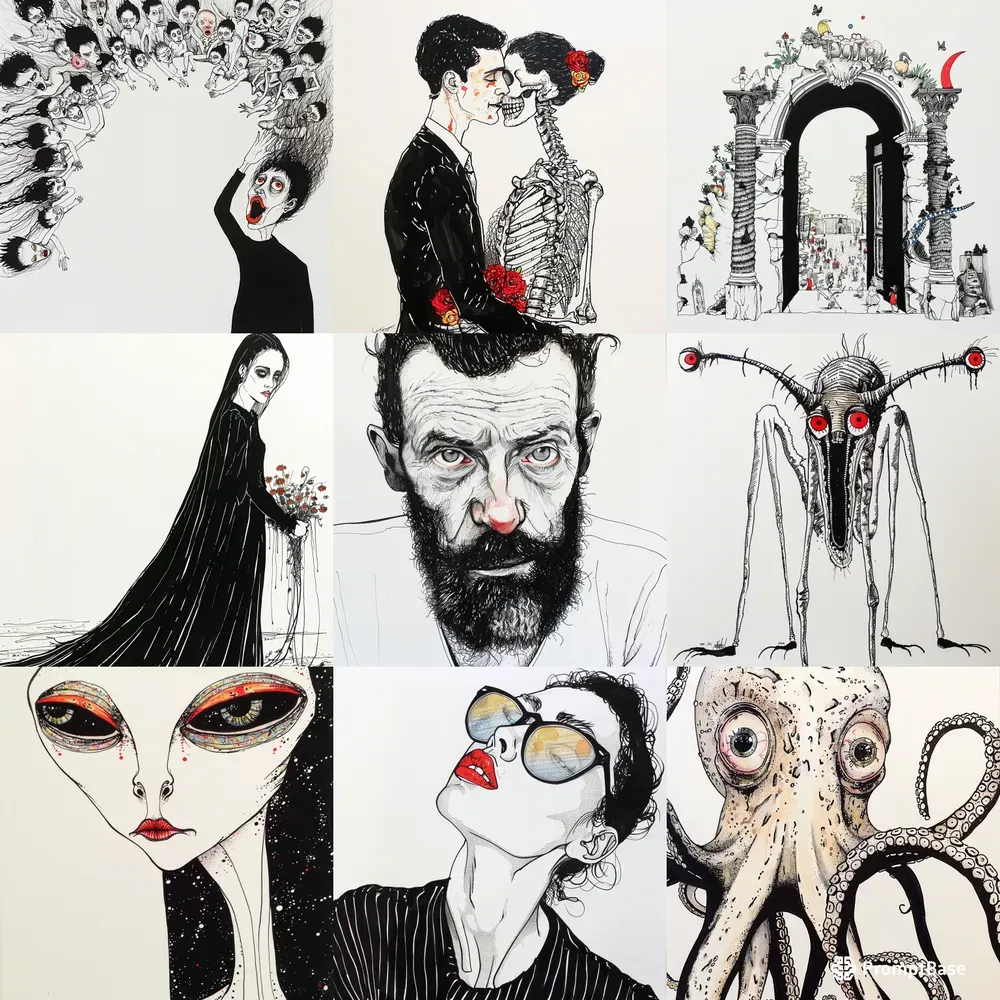 Intricate Ink Drawings Midjourney Prompt | PromptBase