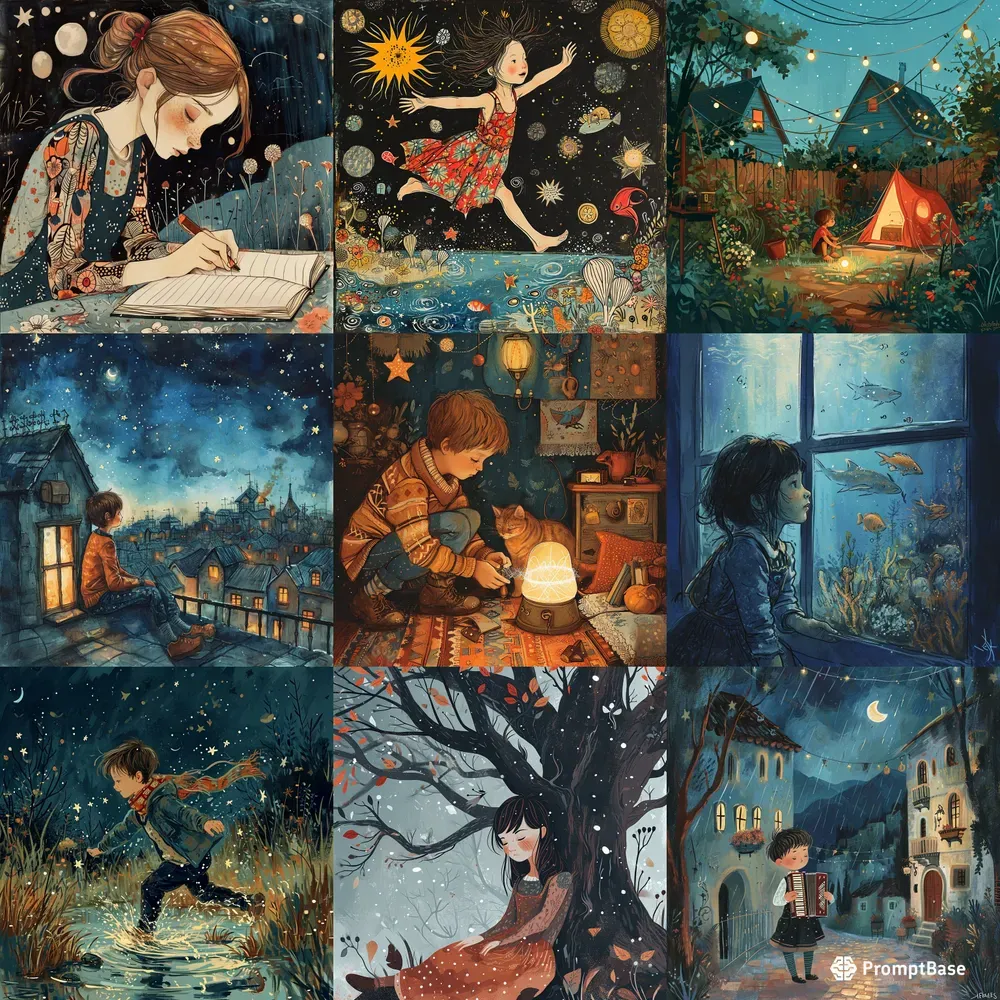 Night Time Children Book Illustrations Midjourney Prompt | PromptBase