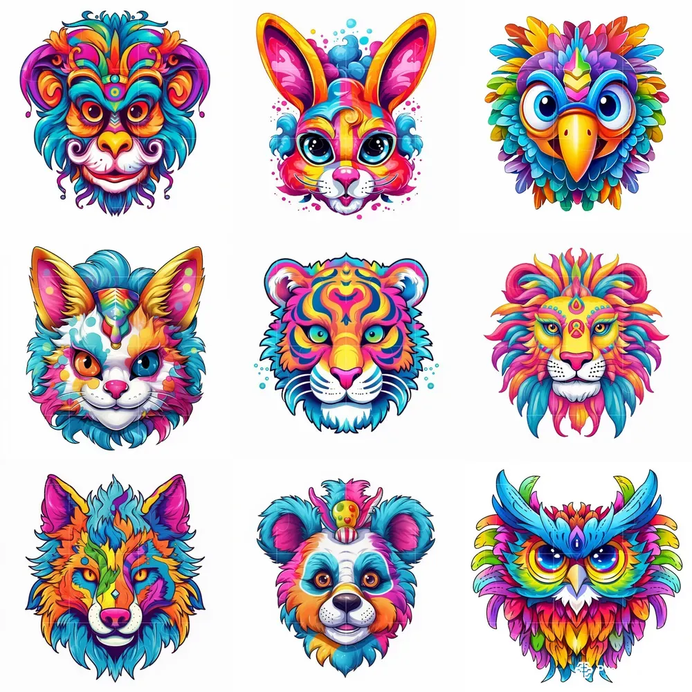 Stylized Lisa Frank Animal Illustrations Midjourney Prompt | PromptBase