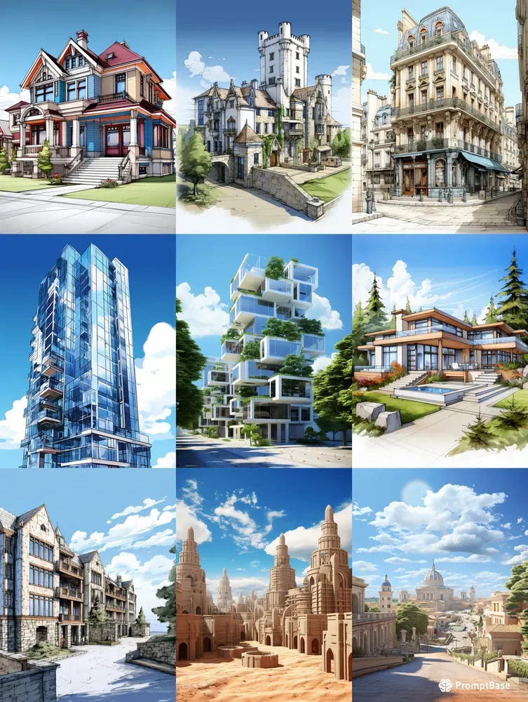 Architectural Building Sketches Midjourney Prompt | PromptBase