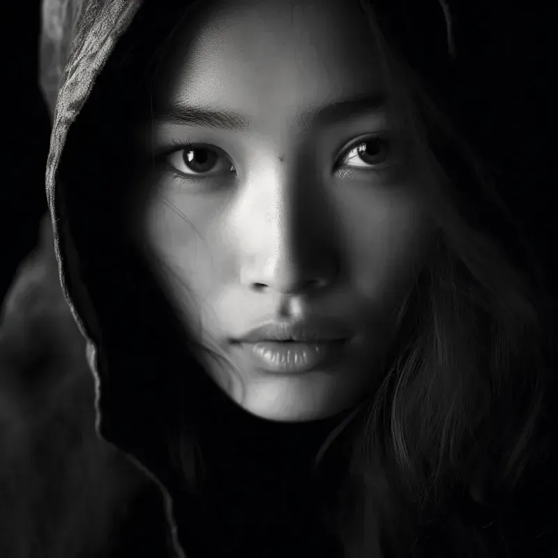 Monochrome Portrait Singular View Midjourney Prompt | PromptBase