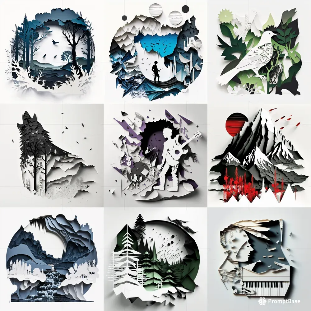 Paper Cut Album Designs Midjourney Prompt | PromptBase