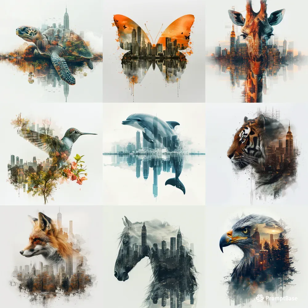 Urban Fauna Double Exposure Midjourney Prompt | PromptBase