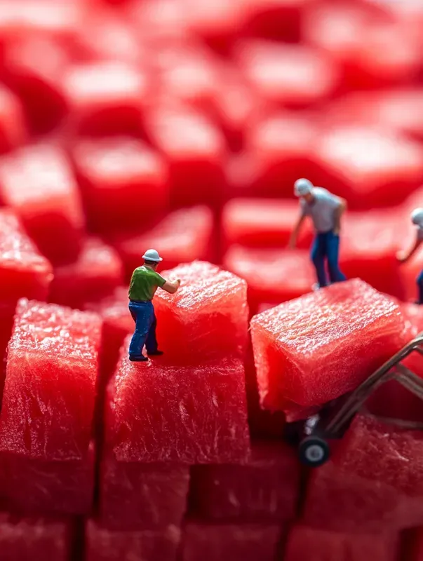 Miniature Workers Food Photographs Midjourney Prompt | PromptBase