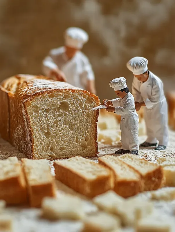 Miniature Workers Food Photographs Midjourney Prompt | PromptBase