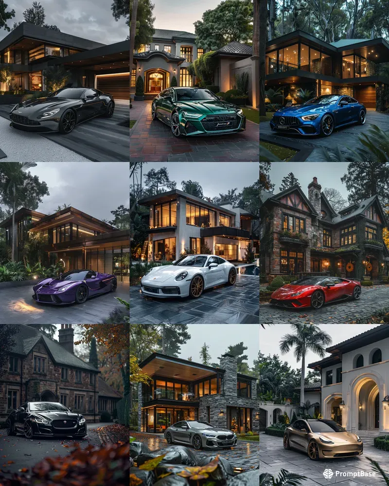 Realistic Cars And Luxury Villas Midjourney Prompt | PromptBase