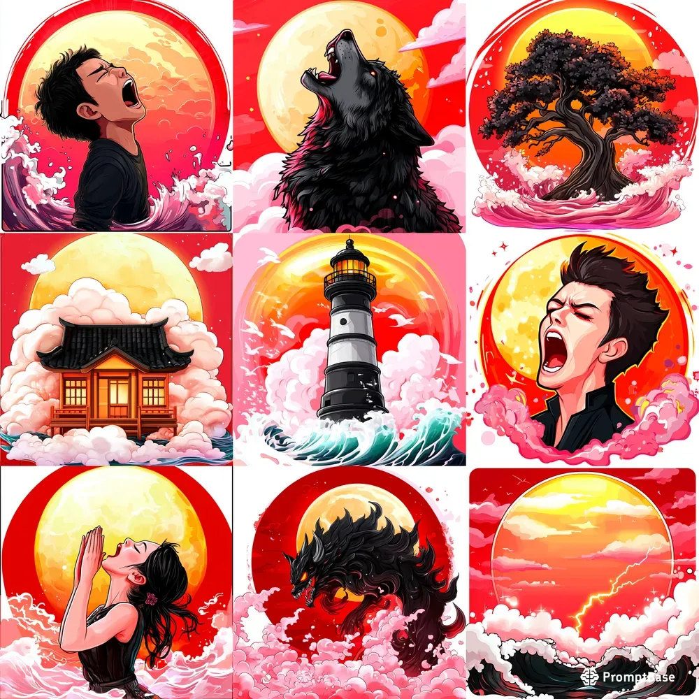 Japanese Manga Graphic Design Red Icons Midjourney Prompt | PromptBase