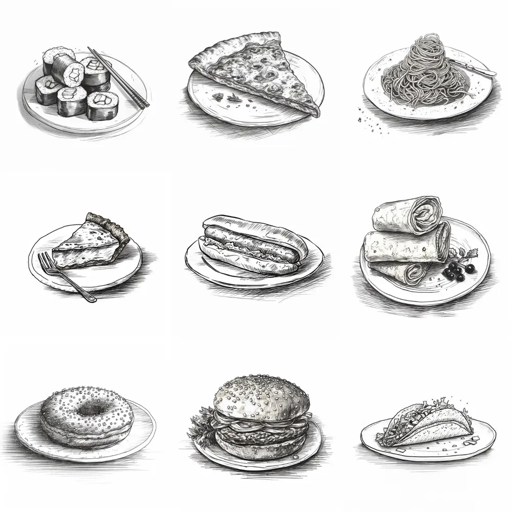 Food Menu Sketches Midjourney Prompt | PromptBase