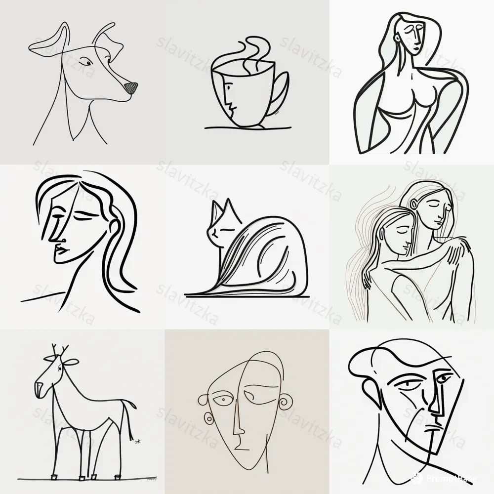 Line Art Minimalism Cubism Picassos Midjourney Prompt | PromptBase