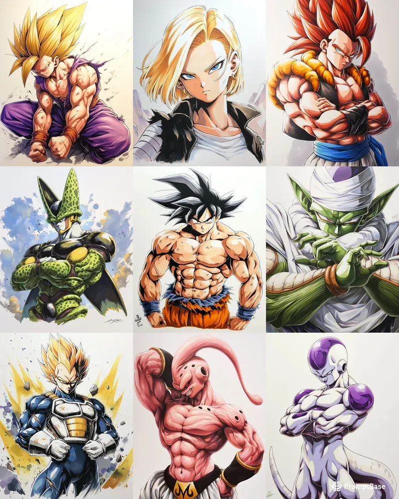 Copic Markers Dragon Ball Z Characters Midjourney Prompt | PromptBase