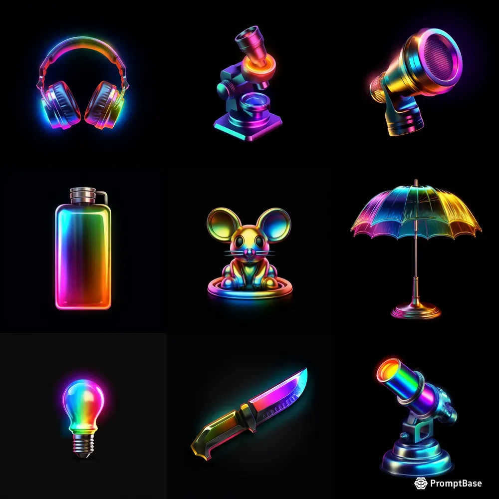 Luminous 3D Objects Icons Midjourney Prompt | PromptBase