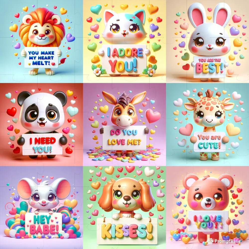 Cute Animals With Love Messages DALL·E Prompt | PromptBase