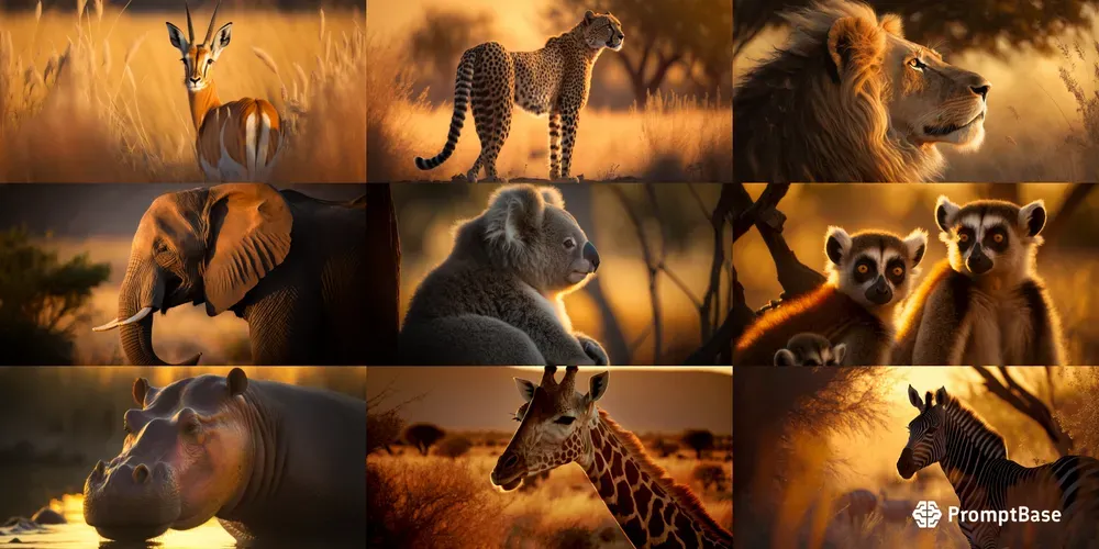 Golden Hour Animal Photographs Midjourney Prompt | PromptBase