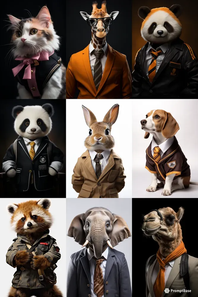 Animals In School Uniforms Midjourney Prompt | PromptBase