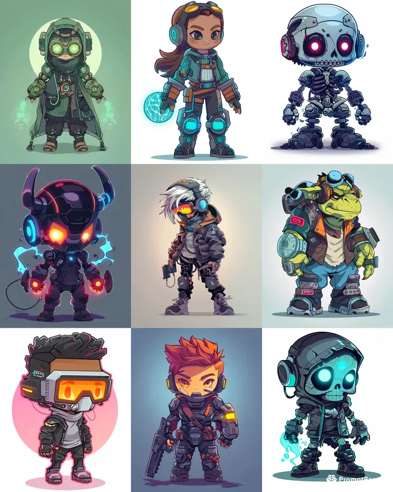 Cyberpunk Chibi Character Designs Midjourney Prompt | PromptBase