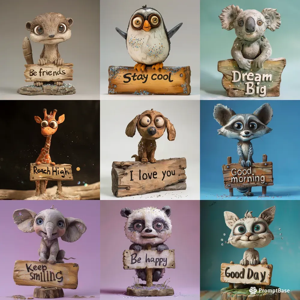 Clay Puppets With Text Signs Midjourney Prompt | PromptBase