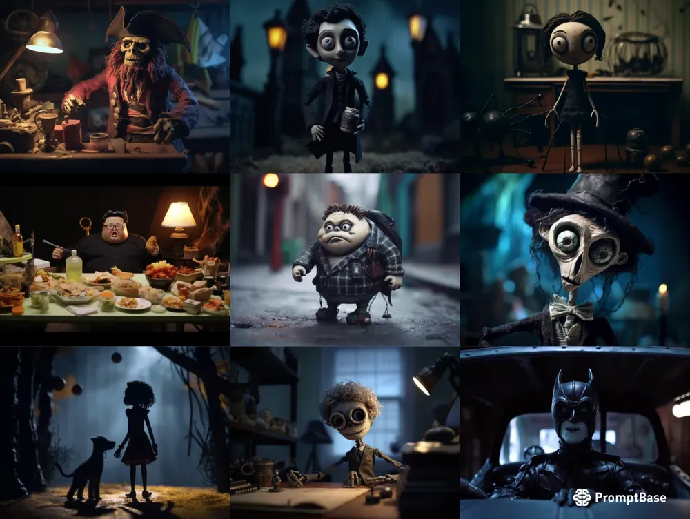 Tim Burton Style Stop Motion Puppets Midjourney Prompt | PromptBase