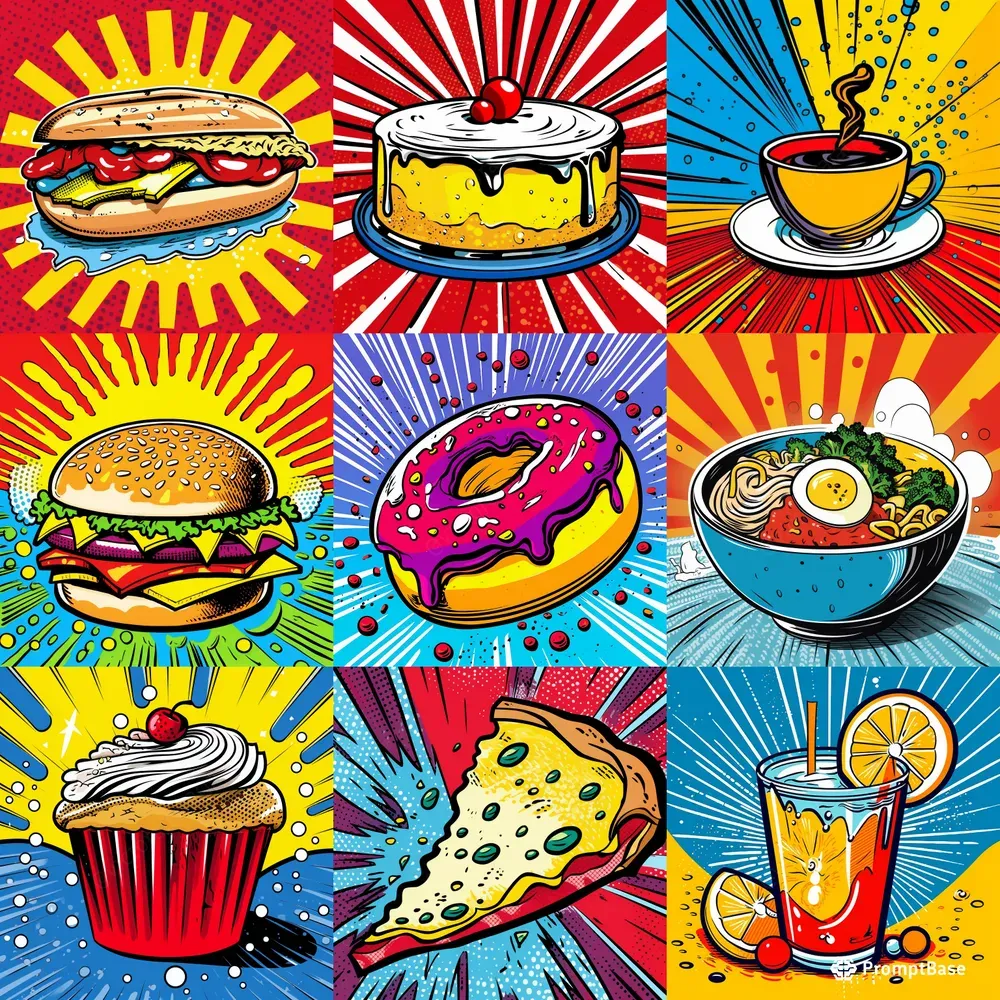 Food Pictures Comic Book Style Midjourney Prompt | PromptBase