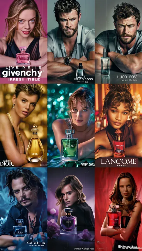 Perfume Advertisings And Celebrities Midjourney Prompt | PromptBase