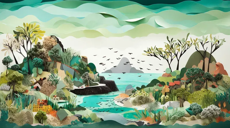 Paper Collage Landscapes Midjourney Prompt | PromptBase