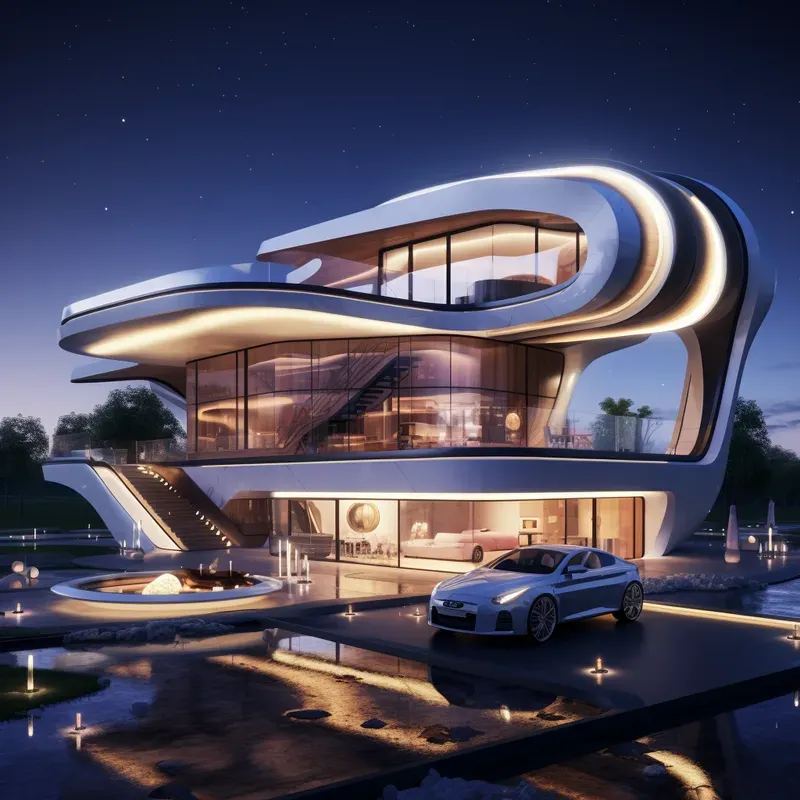 Futuristic House Design Illustrations Midjourney Prompt | PromptBase