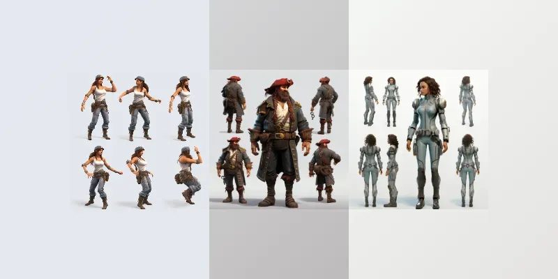 Video Games Characters Design Pose Sheets Midjourney Prompt | PromptBase