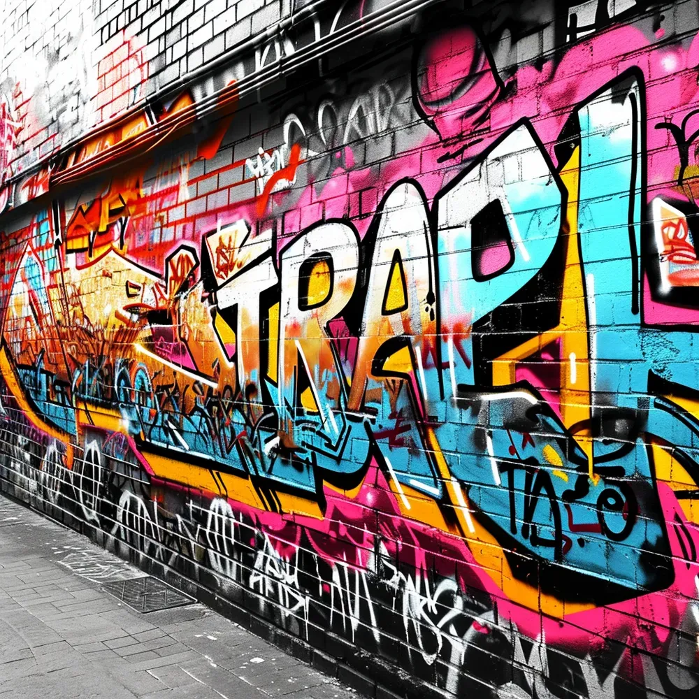 Realistic Graffiti Wall Illustrations Midjourney Prompt | PromptBase