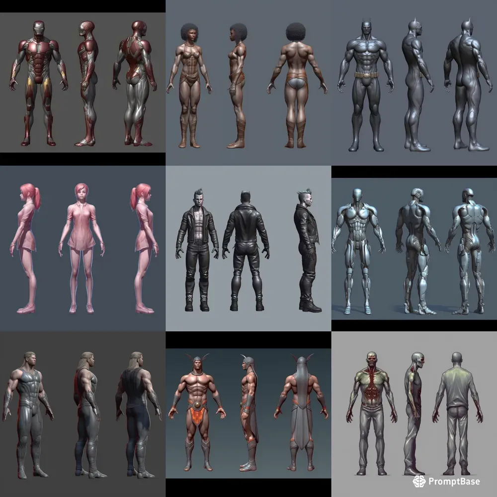 Consistent A Pose Characters Designs Midjourney Prompt | PromptBase