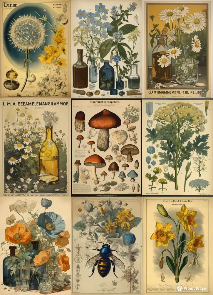 Vintage Botanical Posters Midjourney Prompt | PromptBase