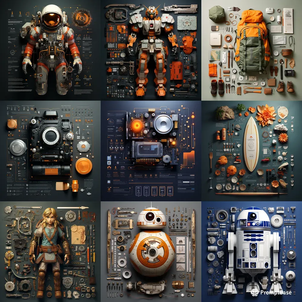 Realistic Knolling Illustrations Midjourney Prompt | PromptBase