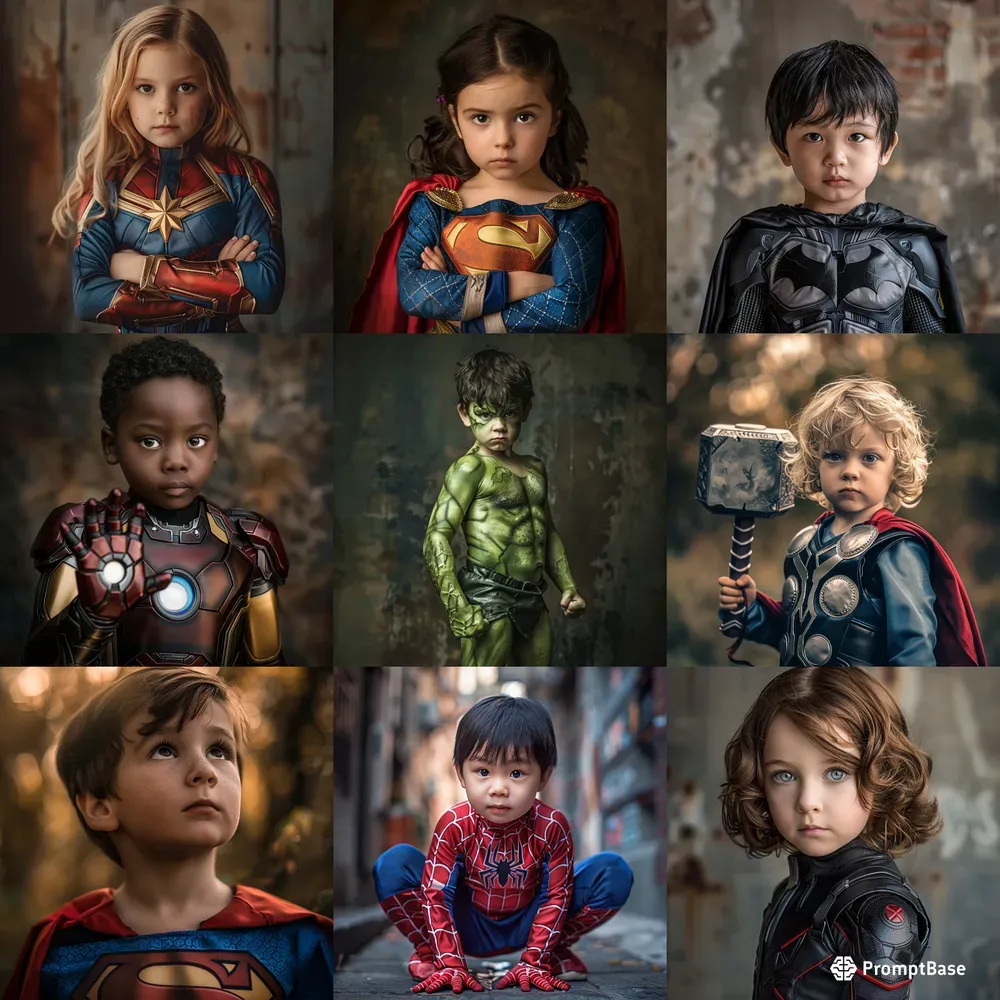 Ultrarealistic Children As Superheroes Midjourney Prompt | PromptBase