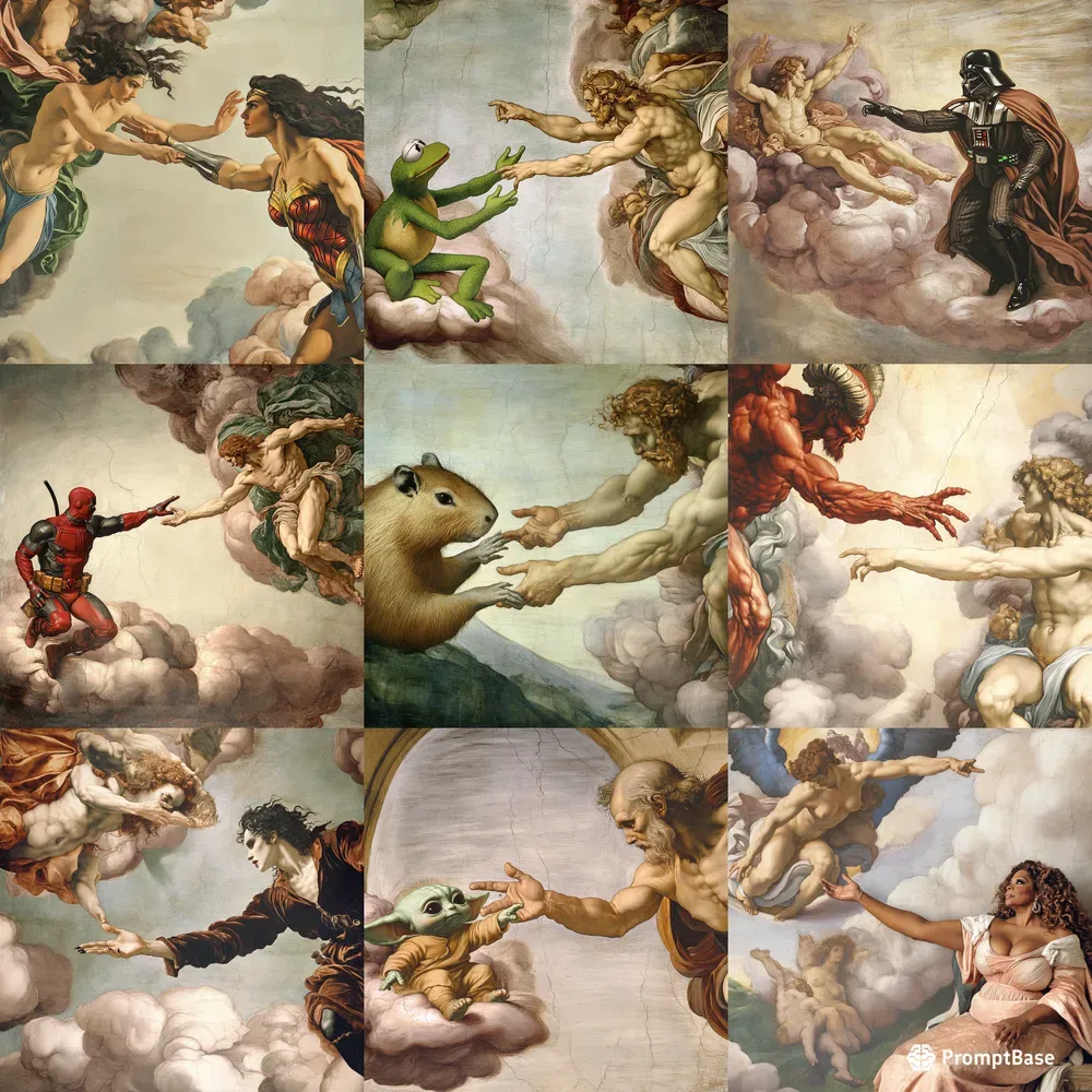 Michelangelos The Creation Of Adams Midjourney Prompt | PromptBase