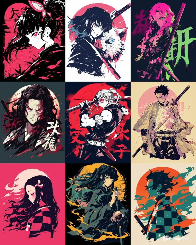 Sleek Demon Slayer Tees Midjourney Prompt | PromptBase