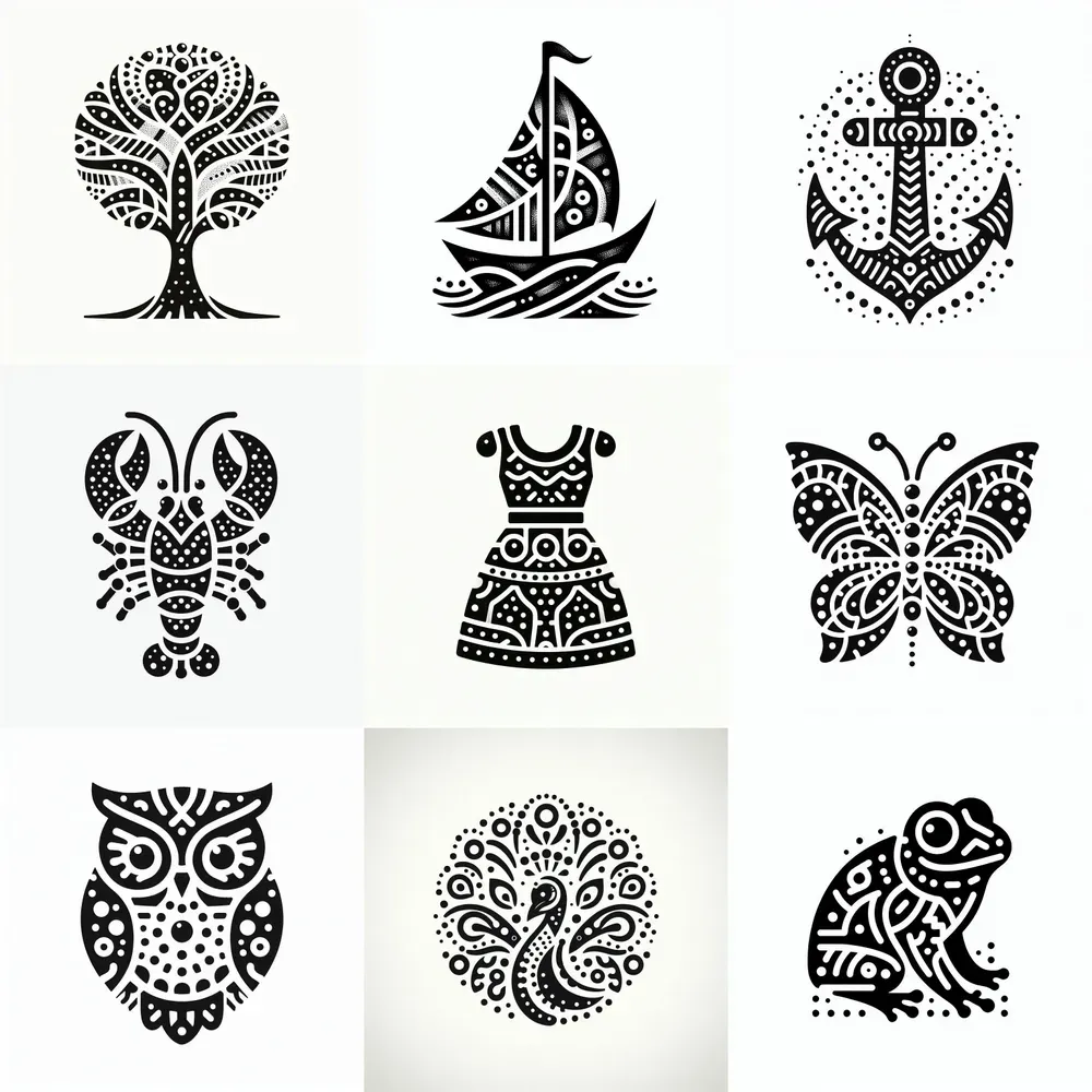 Pointillism Tribal Logos DALL·E Prompt | PromptBase