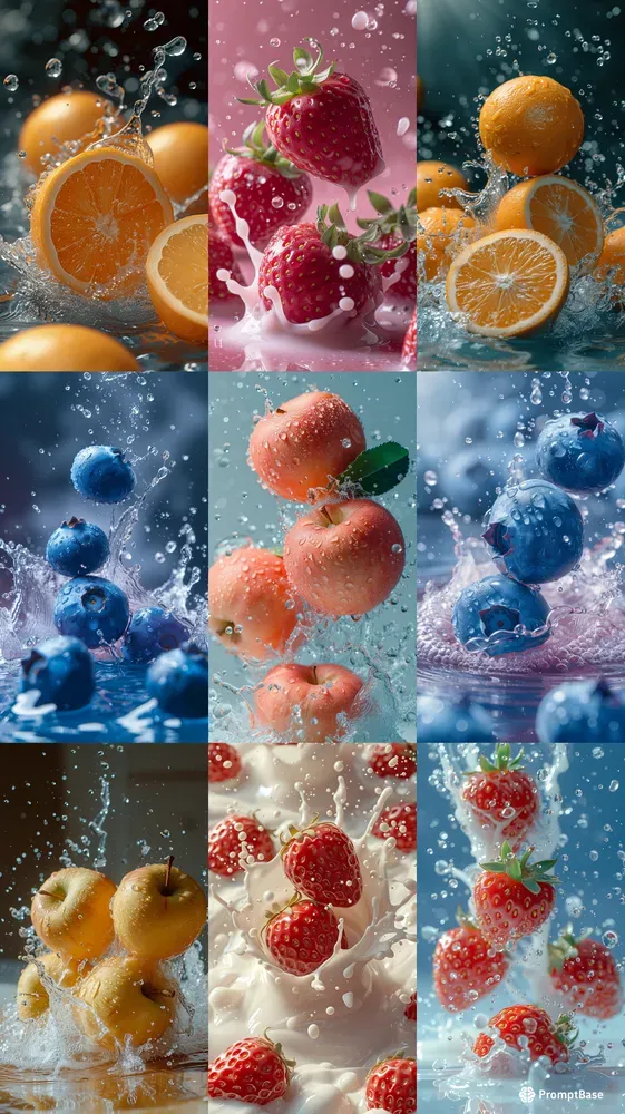 Fruit Falls With Nice Splashes Midjourney Prompt | PromptBase